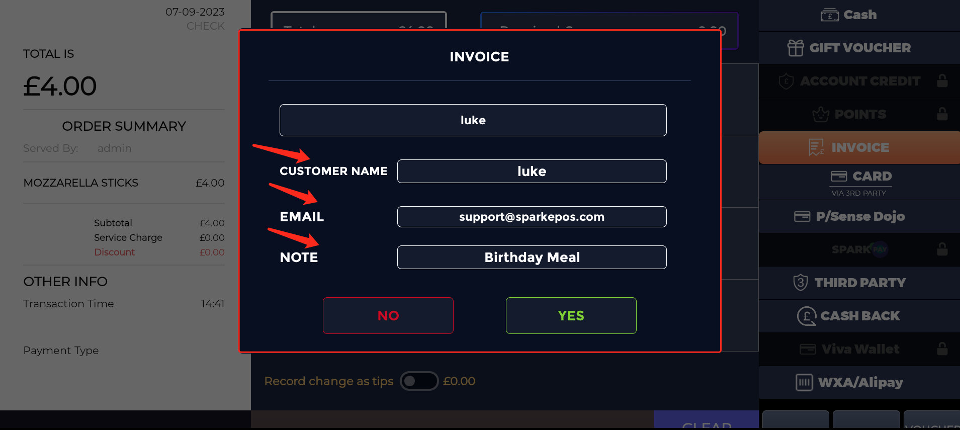 How to send a bill invoice to a guest.