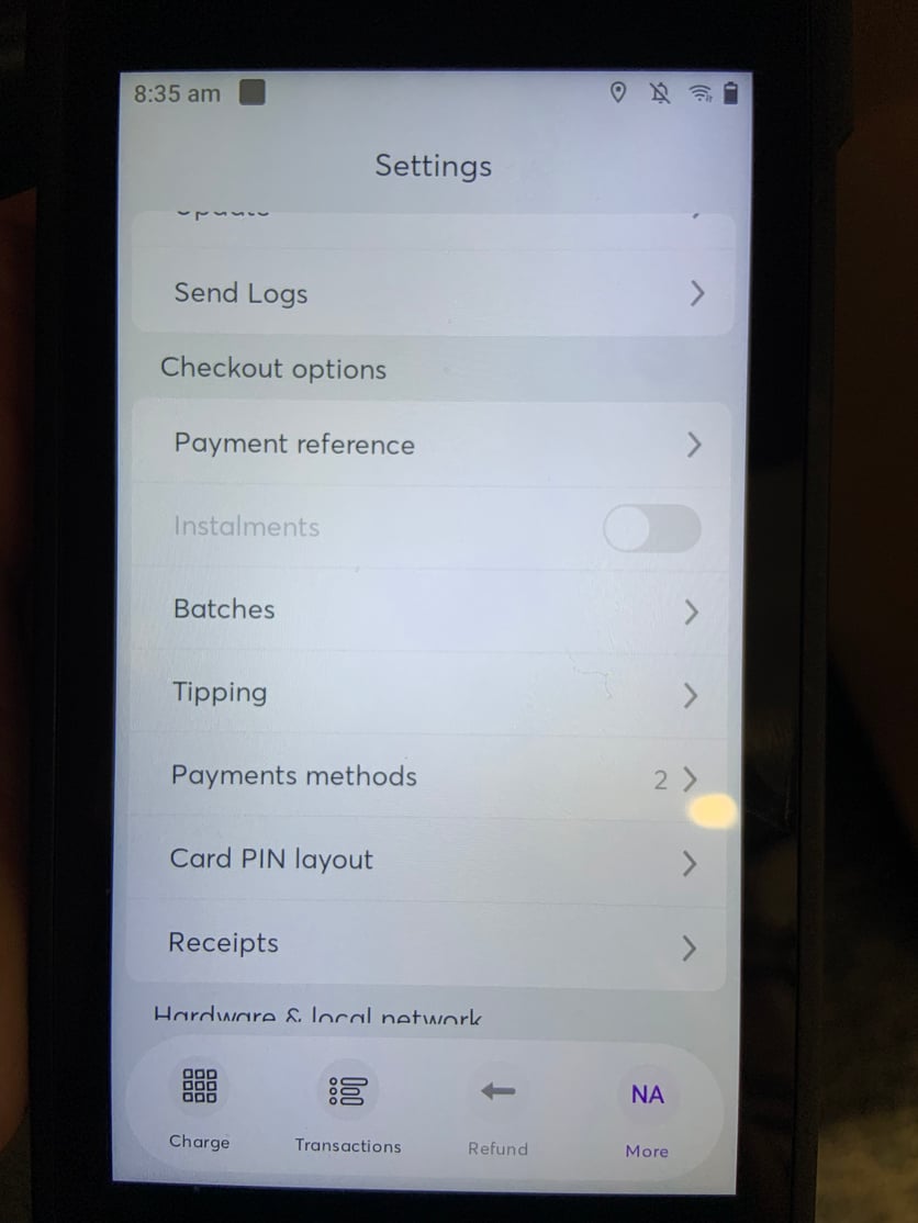 How to turn receipts on/off and also enable email receipts.